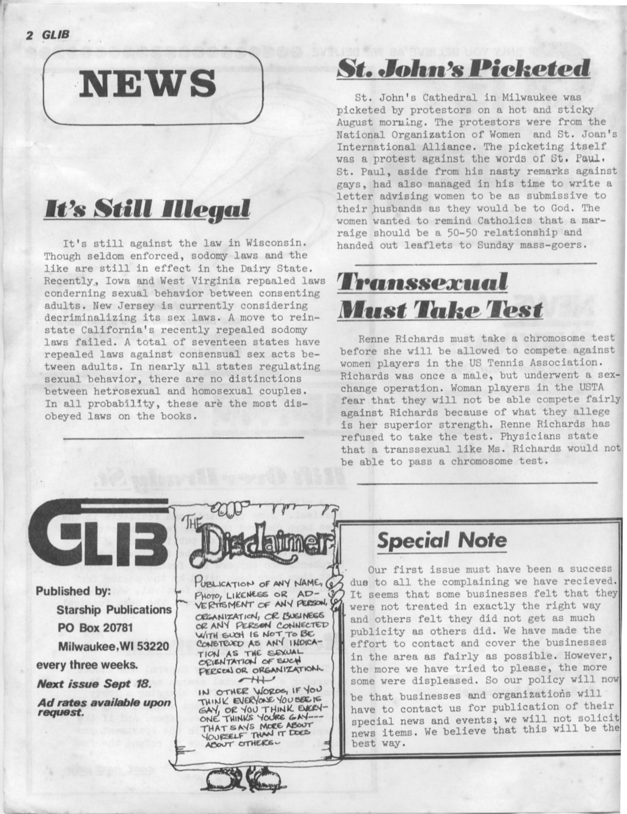 GLIB excerpts- August 28, 1976 issue-- Print Media in the History of Gay & Lesbian Life ...